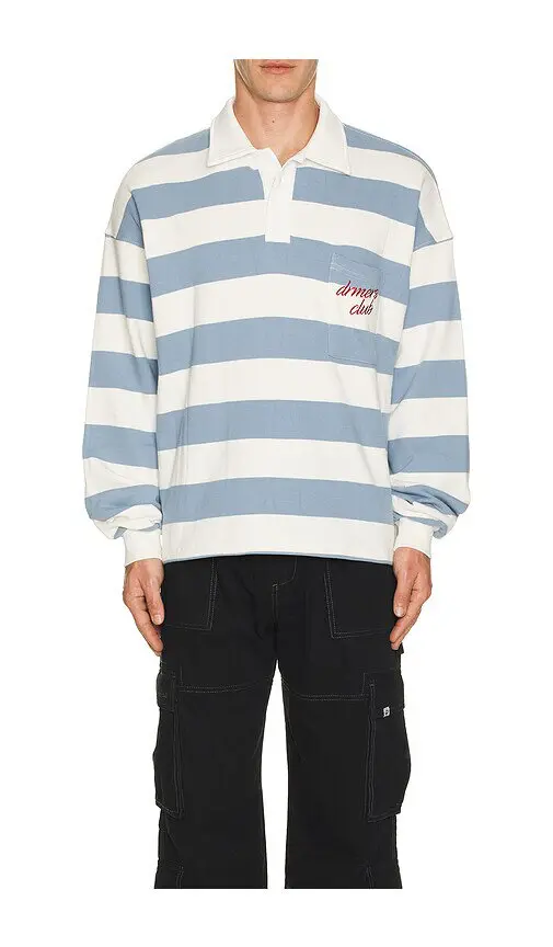Drmers Club Vintage Striped Polo Shirt In Blue - Sky Blue